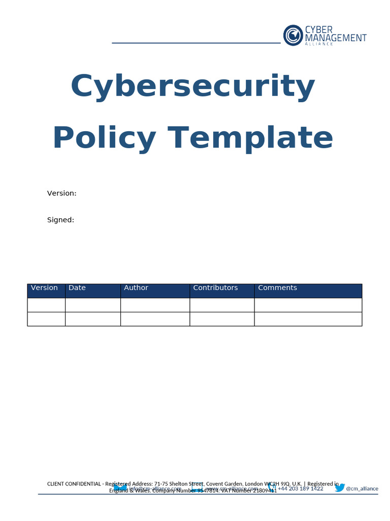 CMA Cybersecurity Policy Template | PDF | Information Security ...