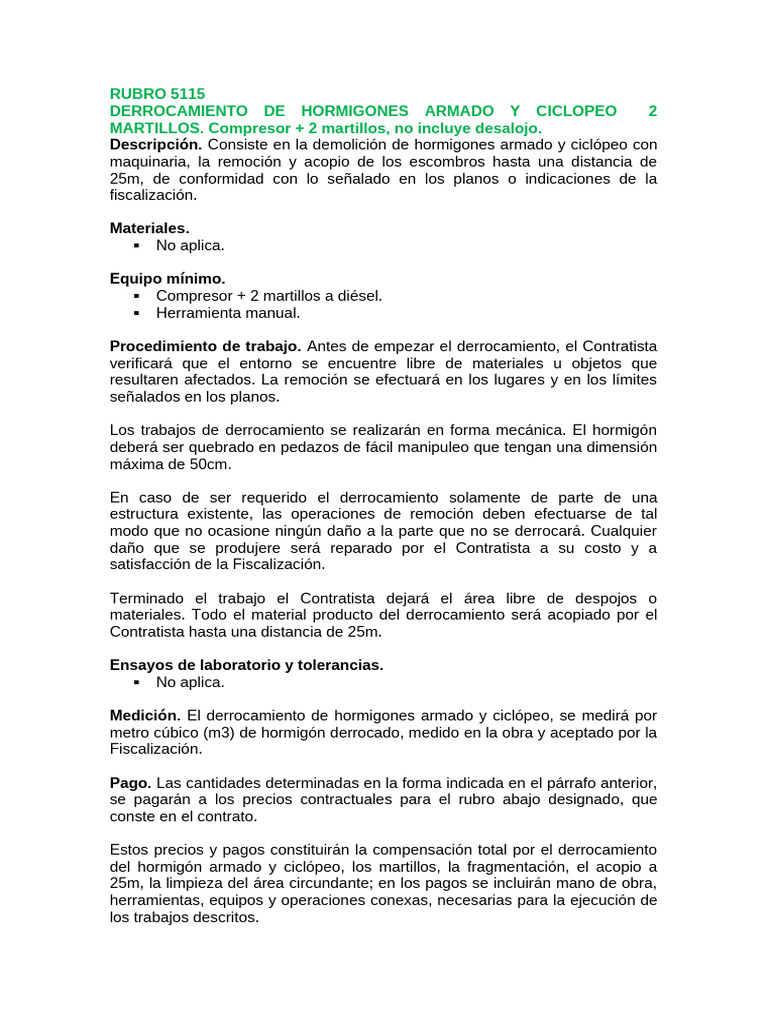 Derrocamiento de Hormigón Armado y Ciclópeo | PDF | Hogar, jardinería y ...