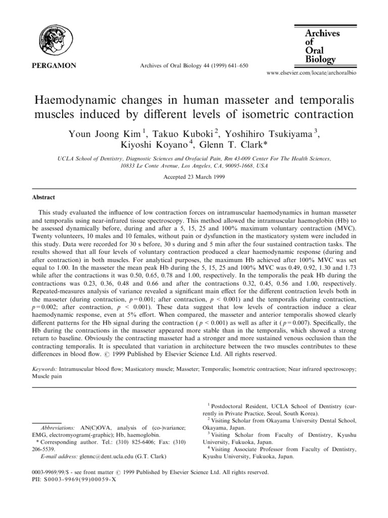 Haemodynamic Changes in Human Masseter and Temporalis Muscles Induced ...