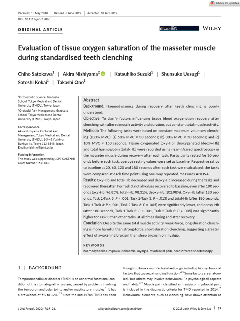 Evaluation of Tissue Oxygen Saturation of The Masseter Muscle During ...