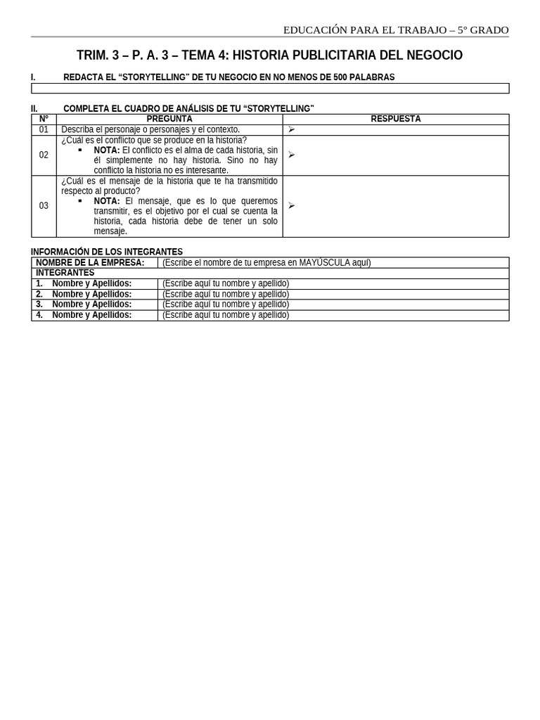 Plantilla 5to 3er Trim Pa3 Tema4 | PDF