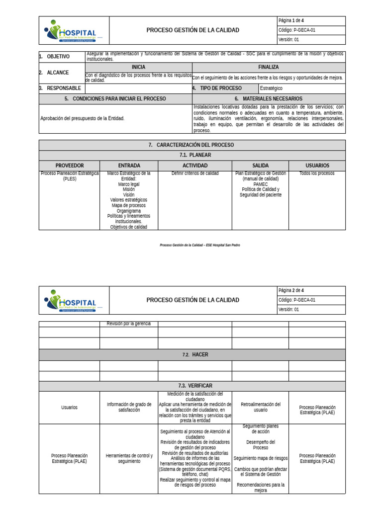 P Geca 01 | PDF | Gestión de la calidad | Sistema de manejo de calidad