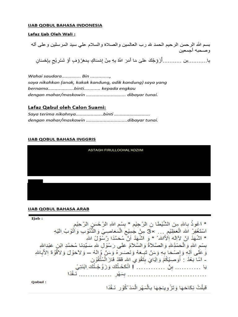 Lafaz Ijab Qobul 3 Bahasa | PDF