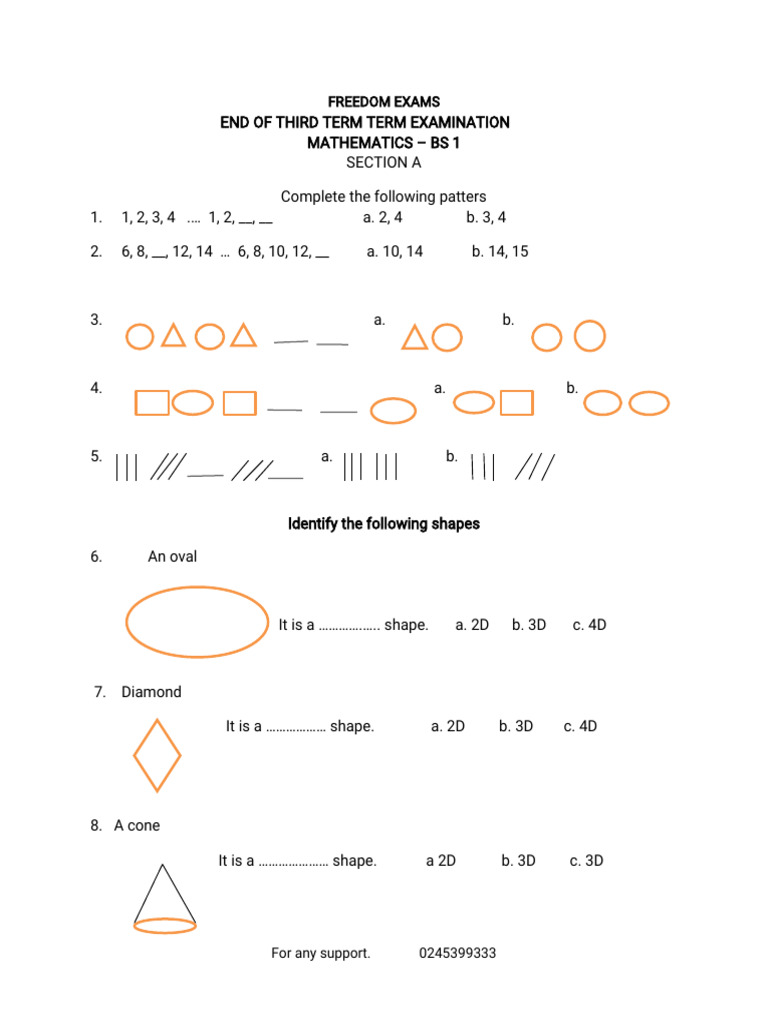 B1 Maths Sample Exam T3 | PDF | Shape | Geometry
