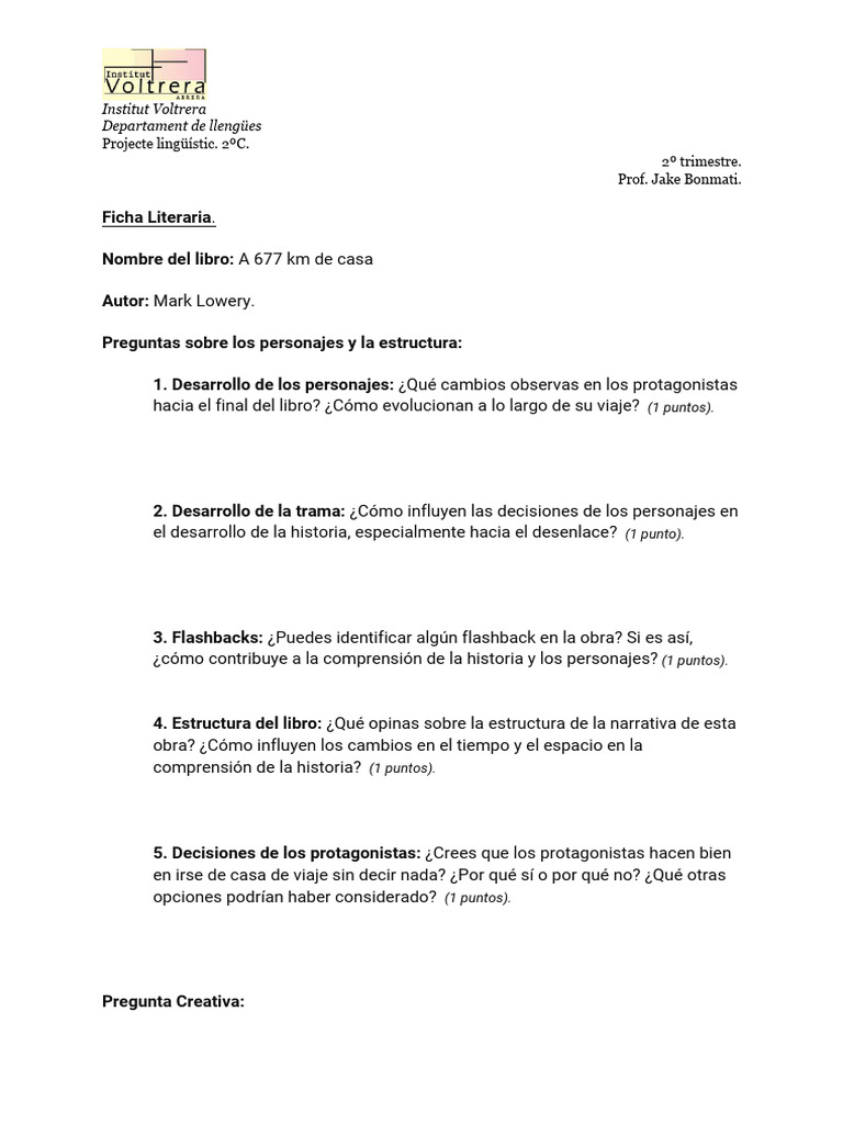 Raquel García Herrero - Ficha Literaria 2º Trimestre. Projecte Lingüístic. | PDF | Estudios de ...