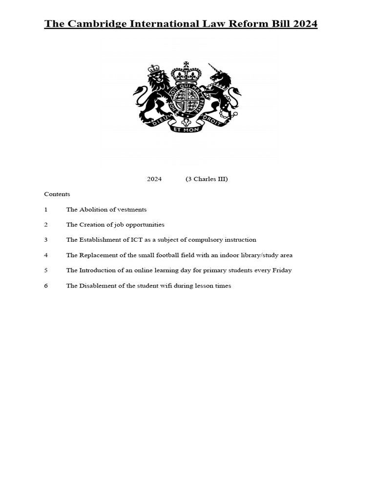 The Cambridge International School Reform Bill 2024 | PDF | Educational ...