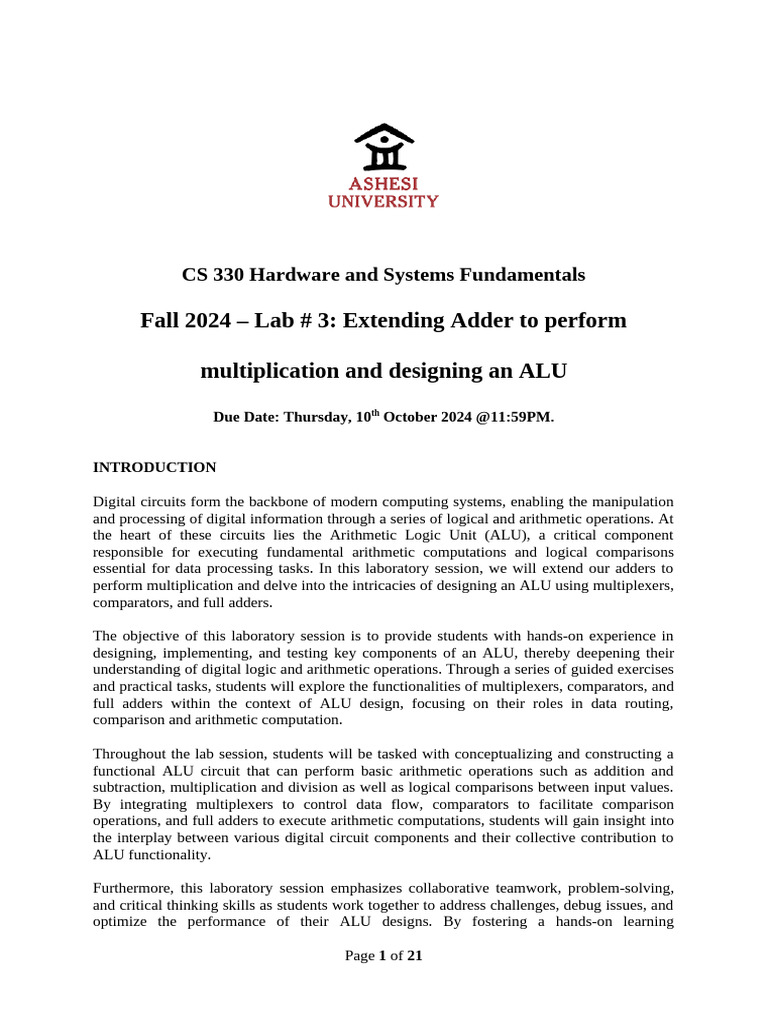 CS Fall HSF Lab 3 | PDF | Computer Engineering | Digital Electronics