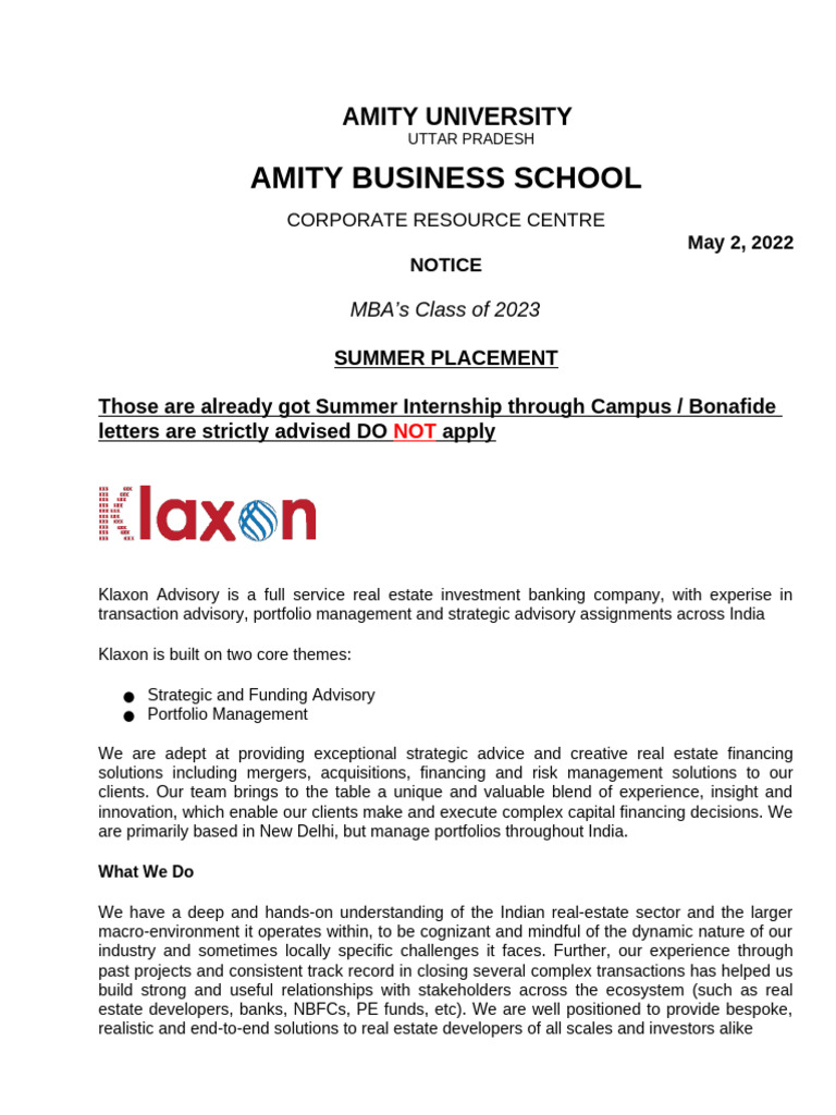 Documents - 193c9summer Placement Notice | PDF | Investment Banking | Data