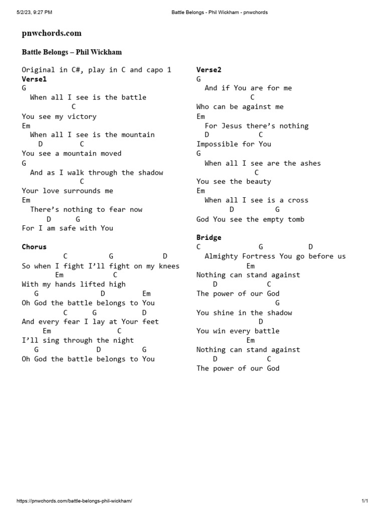 Battle Belongs Chords & Lyrics | PDF | Jesus