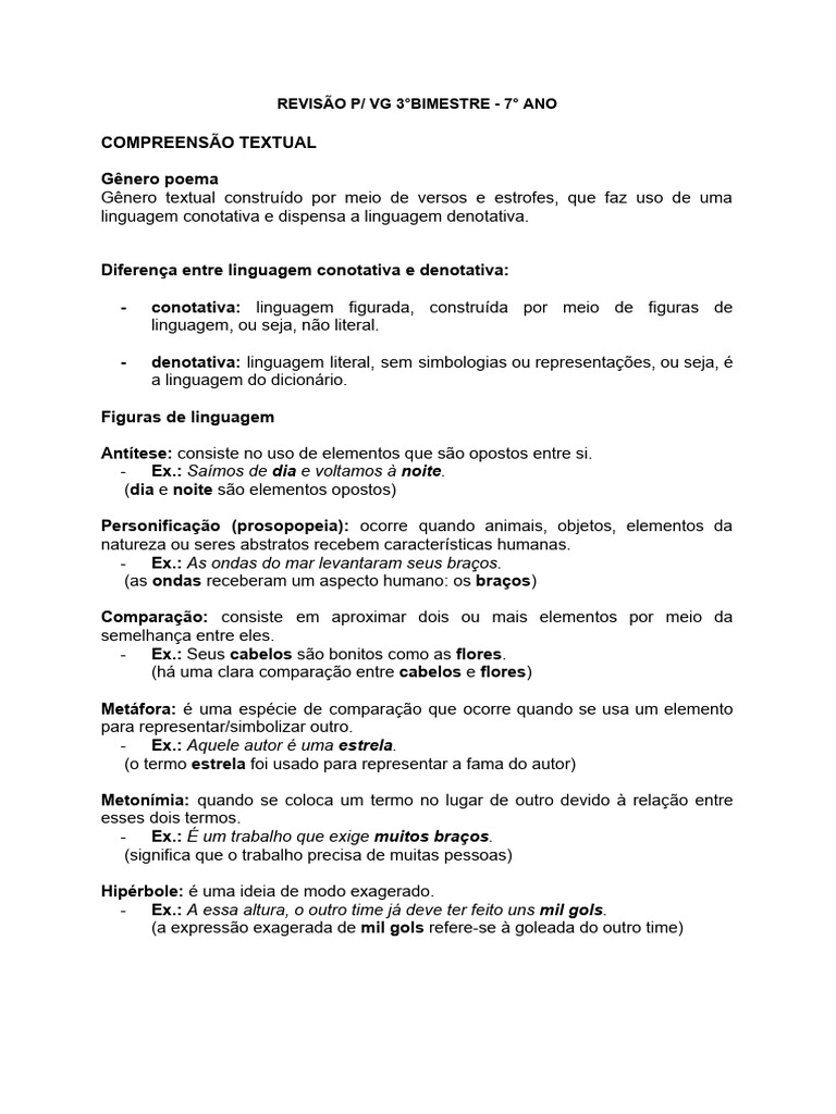 Revisão P - VG 3°bimestre - 7° Ano | PDF | Assunto (gramática ...