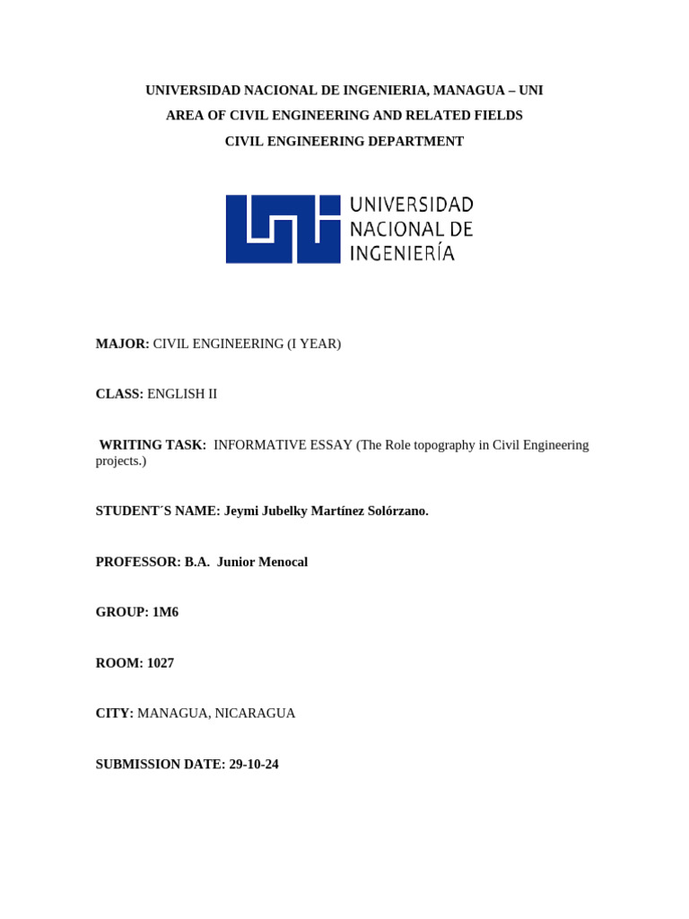 Cover Page Essay,. | PDF | Topography | Engineering