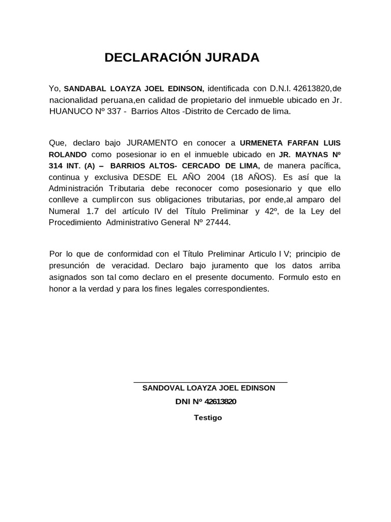 Declaracion Jurada Editable | PDF