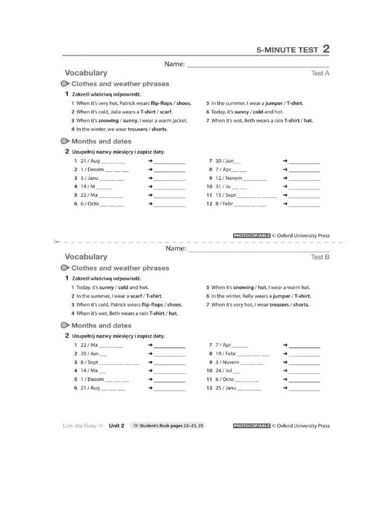 Kartkowka Link 4 Unit 2 | PDF