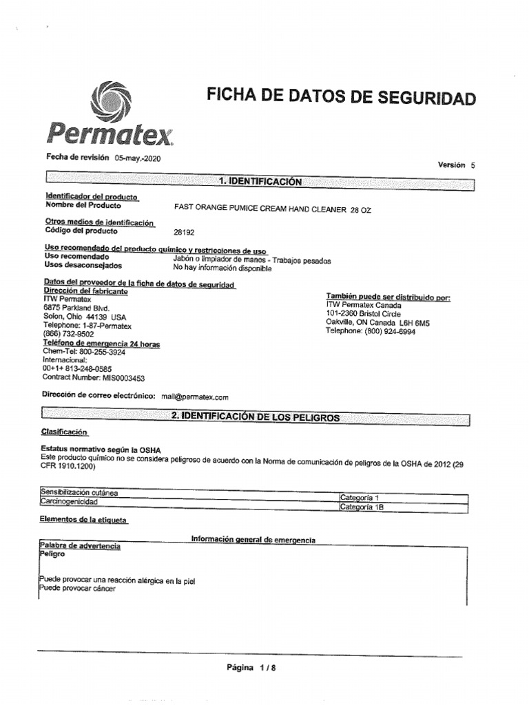 FICHA DE DATOS DESEGURIDAD FAST ORANGE | PDF