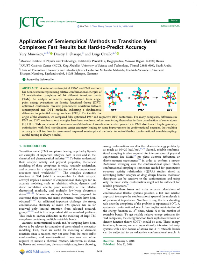 Application of Semiempirical Methods To Transition Metal Complexes Fast ...