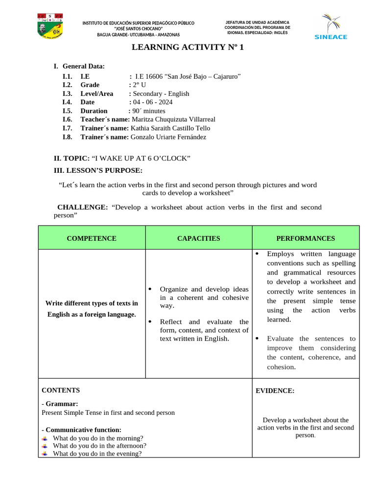 English Action Verbs Worksheet Activity | PDF | English Language ...
