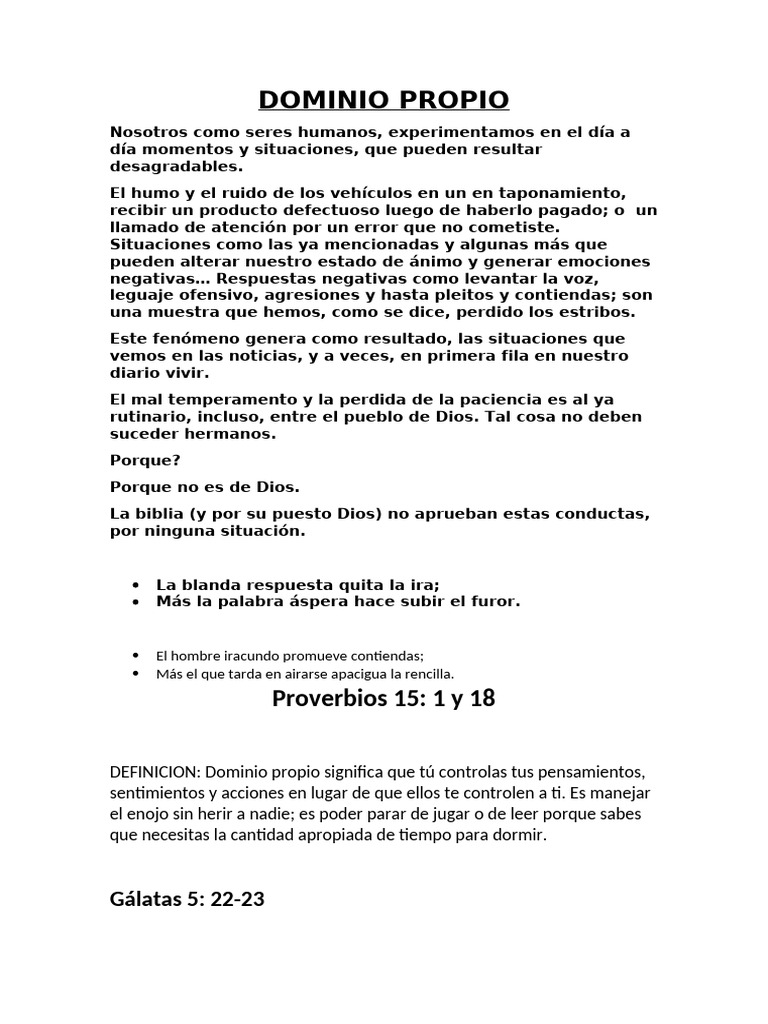 Dominio Propio | PDF | Paciencia | Fruto Del Espiritu Santo