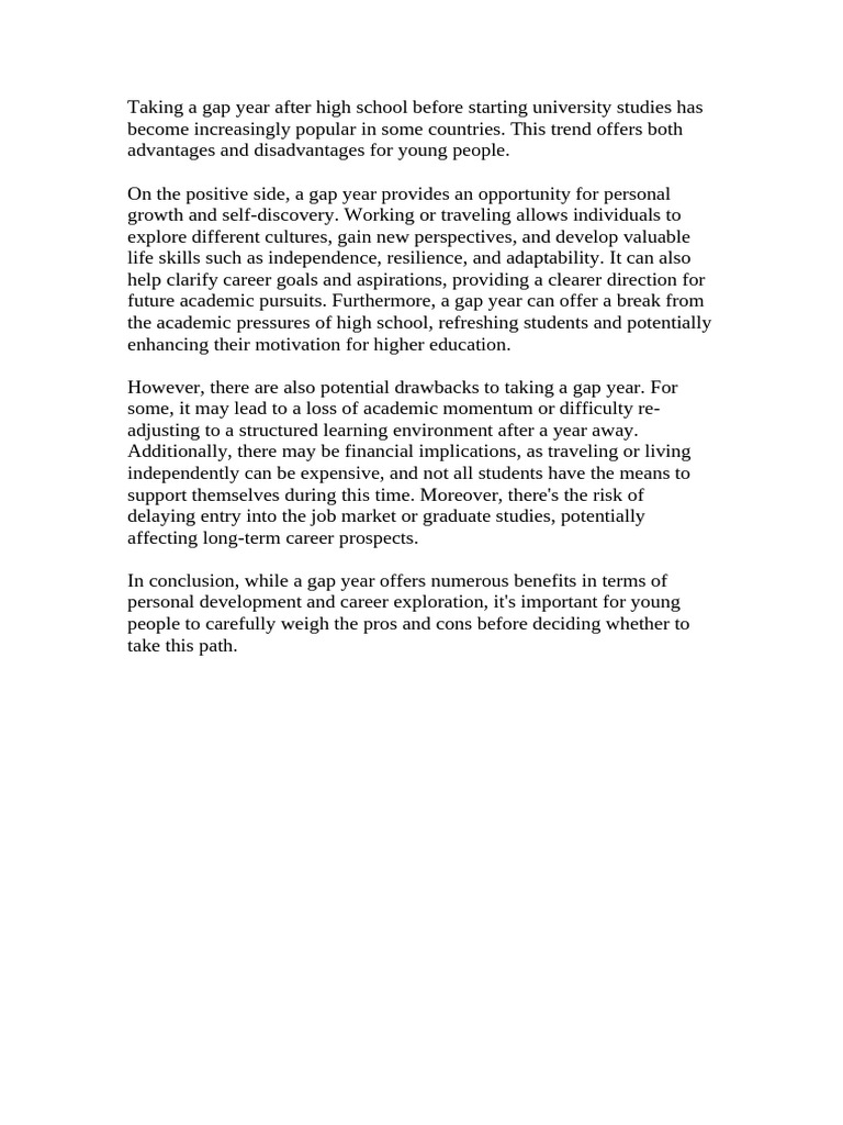 Pros and Cons of Taking a Gap Year | PDF