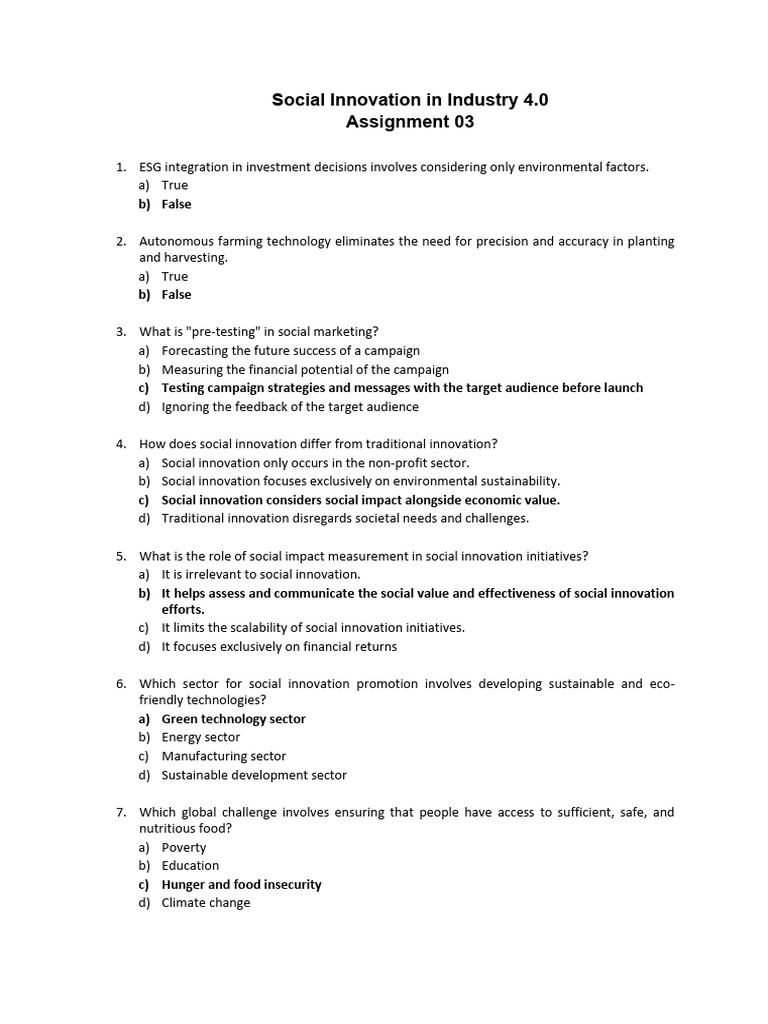 Social Innovation and Industry 4.0 Quiz | PDF