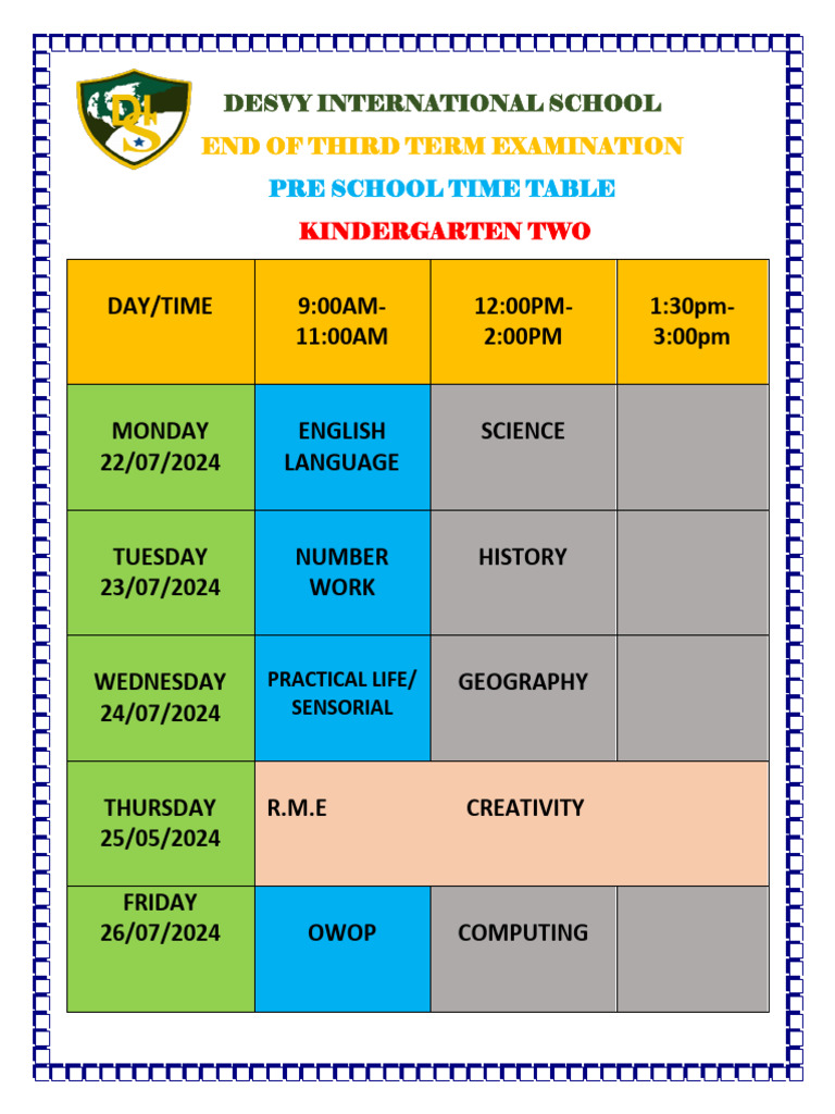 Pre School Exams Time Table T3 2024 | PDF | Social Science
