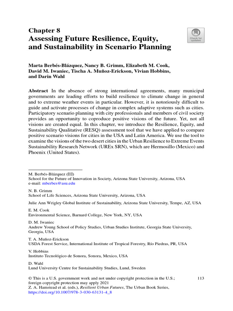 Chapter 8 Assessing Future Resilience, Equity, and Sustainability in Scenario Planning | PDF ...