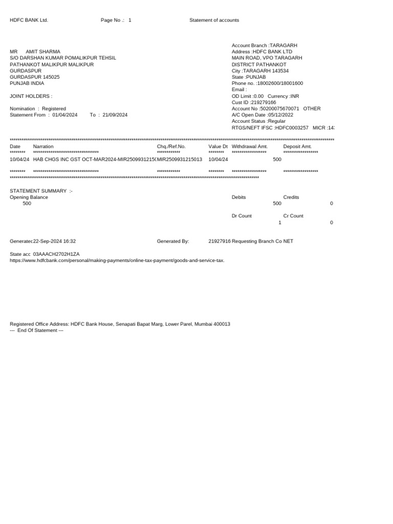 Acct Statement | PDF | Accounting | Personal Finance