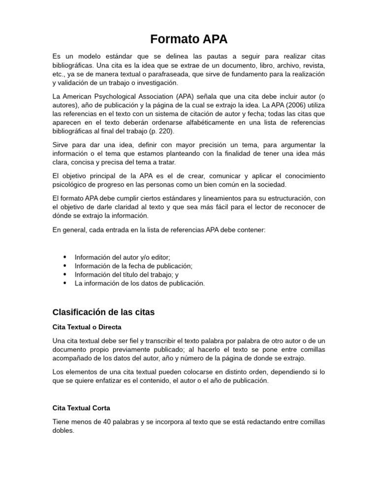 Formato APA | PDF | Citación | Estilo apa