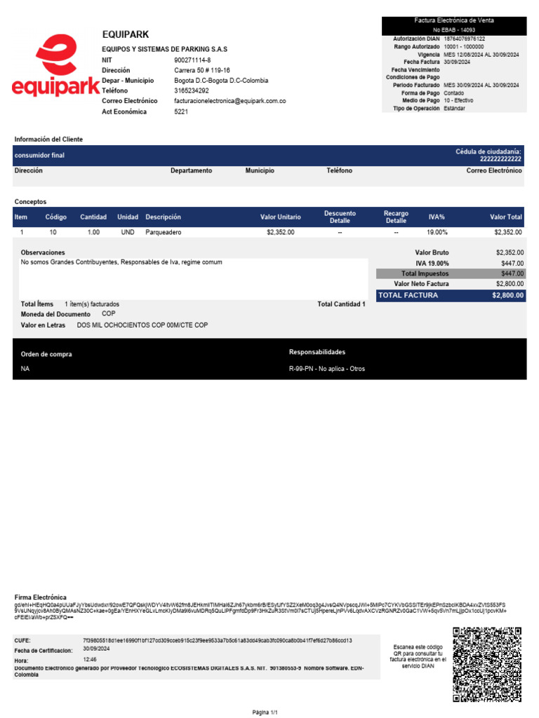 900271114_222222222222_5a1239e0-5a57-4670-b814-bdafaff692ba | PDF | Factura | Industrias de servicio