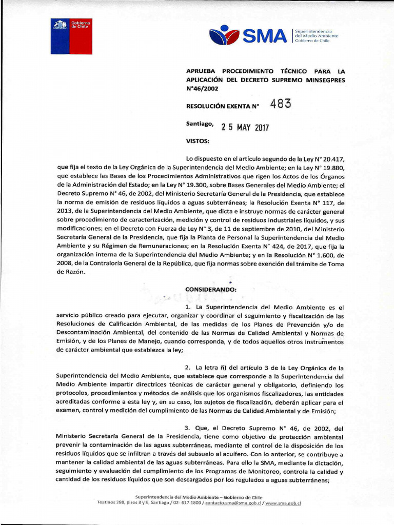 RESOL EXENTA N 483 SMA - Procedimeinto-aplicación-DS46 | PDF