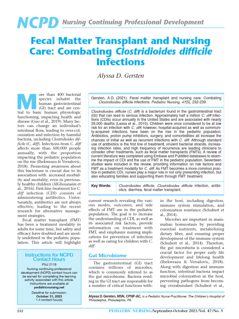 Fecal Transplant for Pediatric C. diff Care | PDF | Infection ...