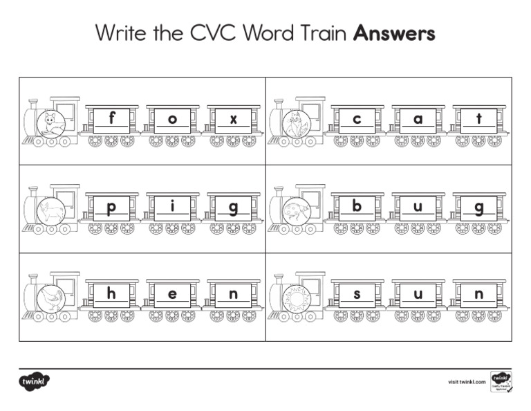 Answers Kindergarten Write The CVC Word Train Activity | PDF