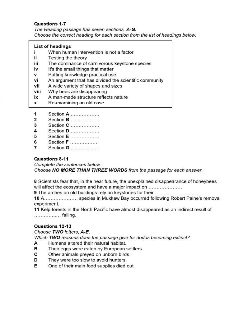 Keystone Species Questions | PDF