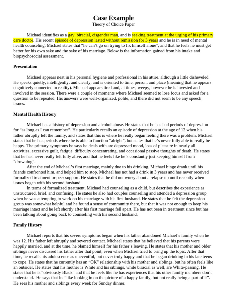 Case Example | PDF | Major Depressive Disorder | Adolescence