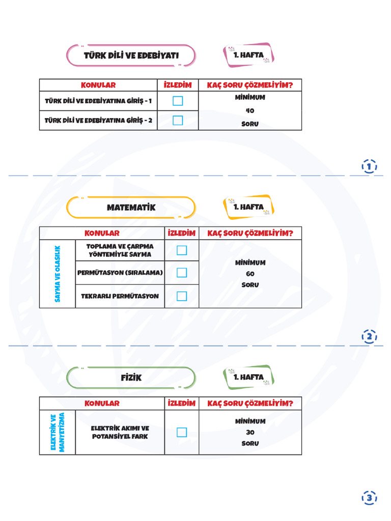 001 10 Sinif Calisma Kilavuzu 1 Hafta | PDF