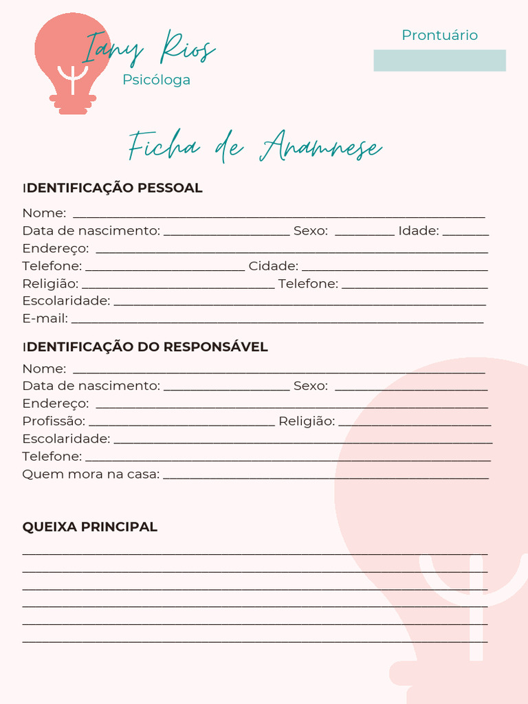 Ficha de Anamnese Psicológica | PDF | Medicina Clínica | Remédio