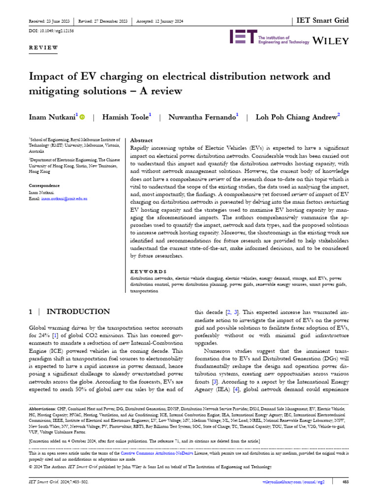 IET Smart Grid - 2024 - Nutkani - Impact of EV Charging On Electrical ...