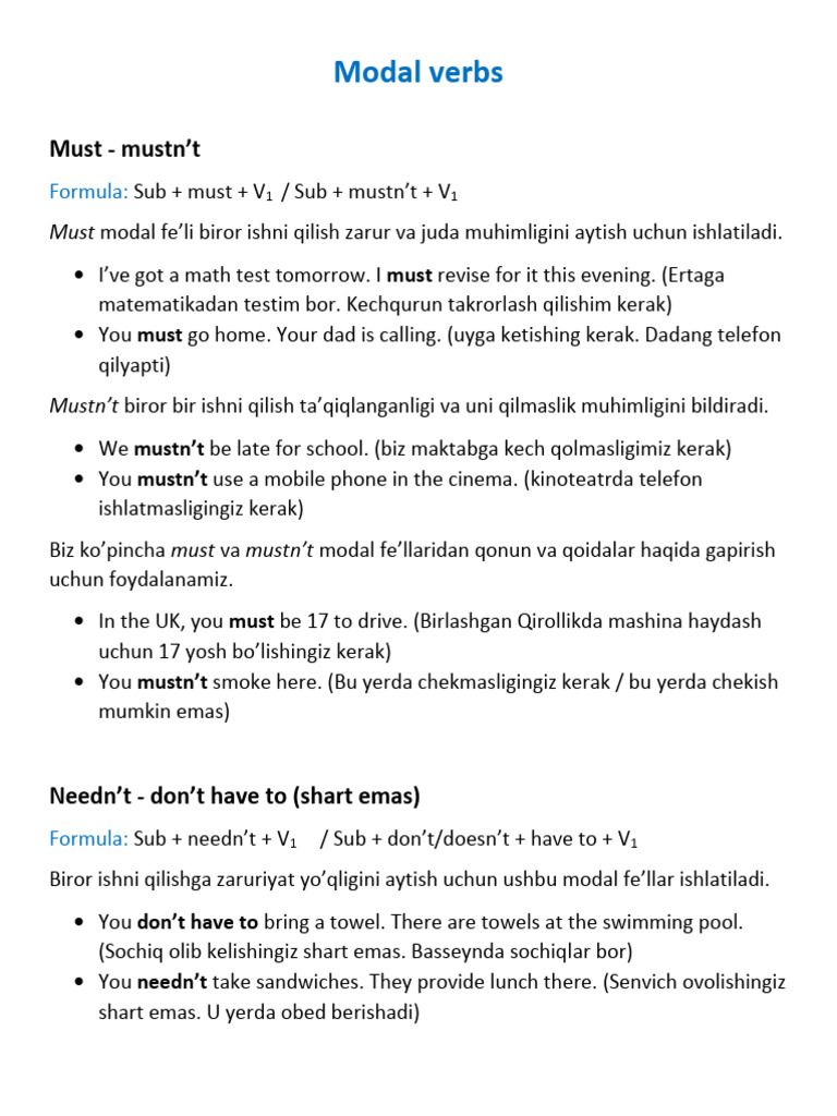 Modal Verbs | PDF | Language Arts & Discipline | Self-Improvement