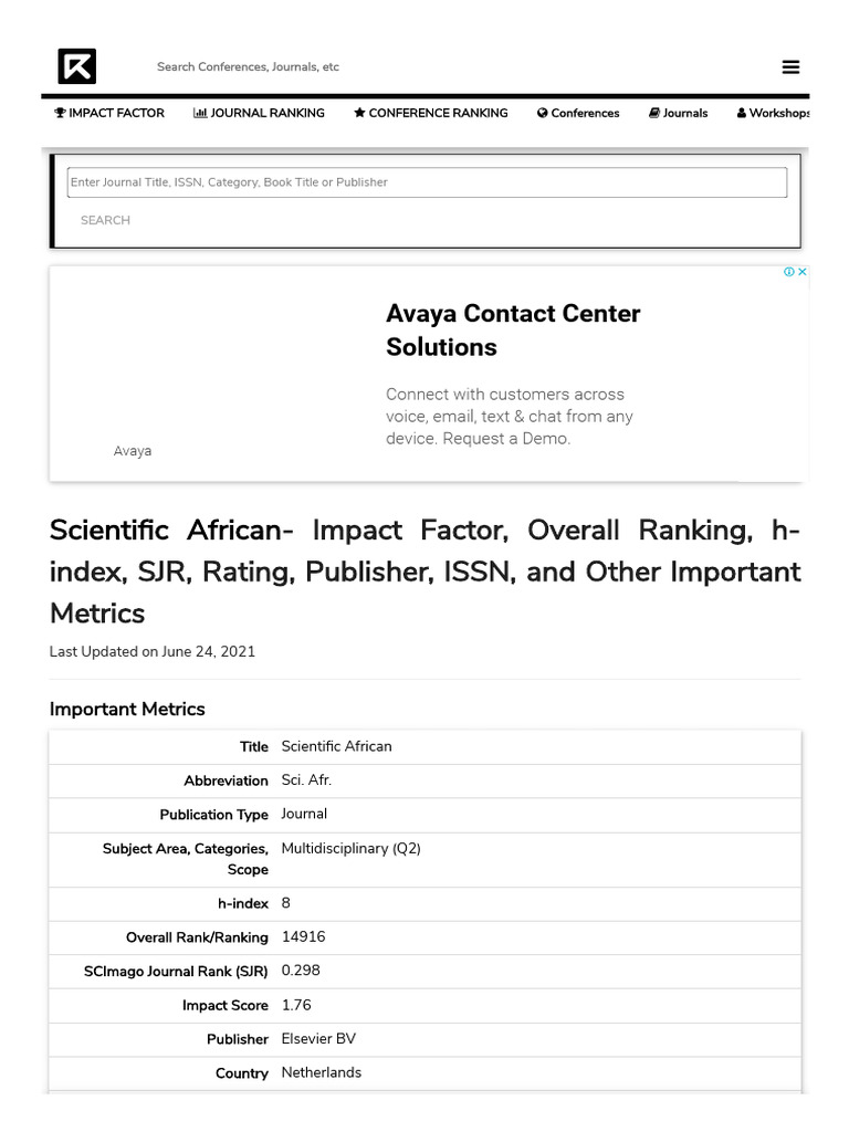 Scienti C African-Impact Factor, Overall Ranking, H - Index, SJR ...