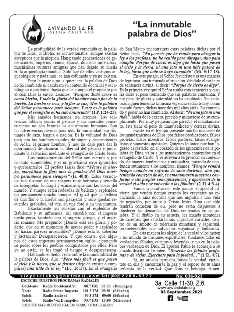 La Inmutable Palabra de Dios | PDF | Jesús | Pecado