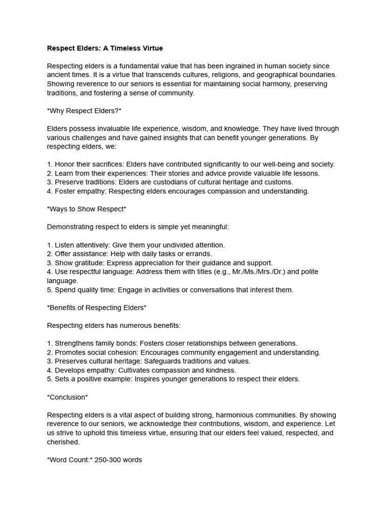 Respect Elders_ a Timeless Virtue_ . PDF | PDF