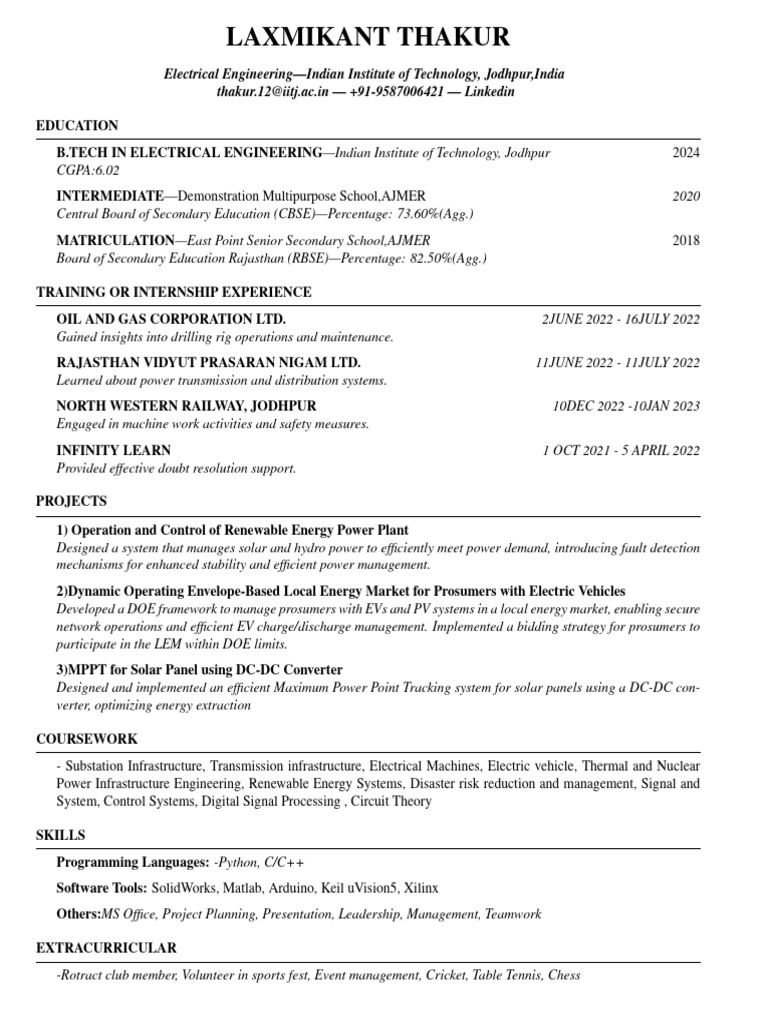 Laxmikant_IITJ_resume | PDF | Renewable Energy | Power (Physics) Laxmikant_IITJ_resume | PDF | Renewable Energy | Power (Physics)