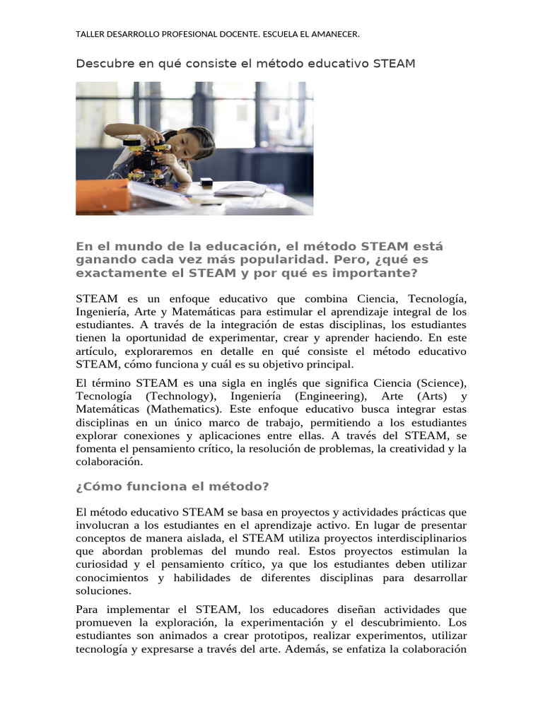 Descubre en Qué Consiste El Método Educativo STEAM | PDF | Ciencia cognitiva | Cognición
