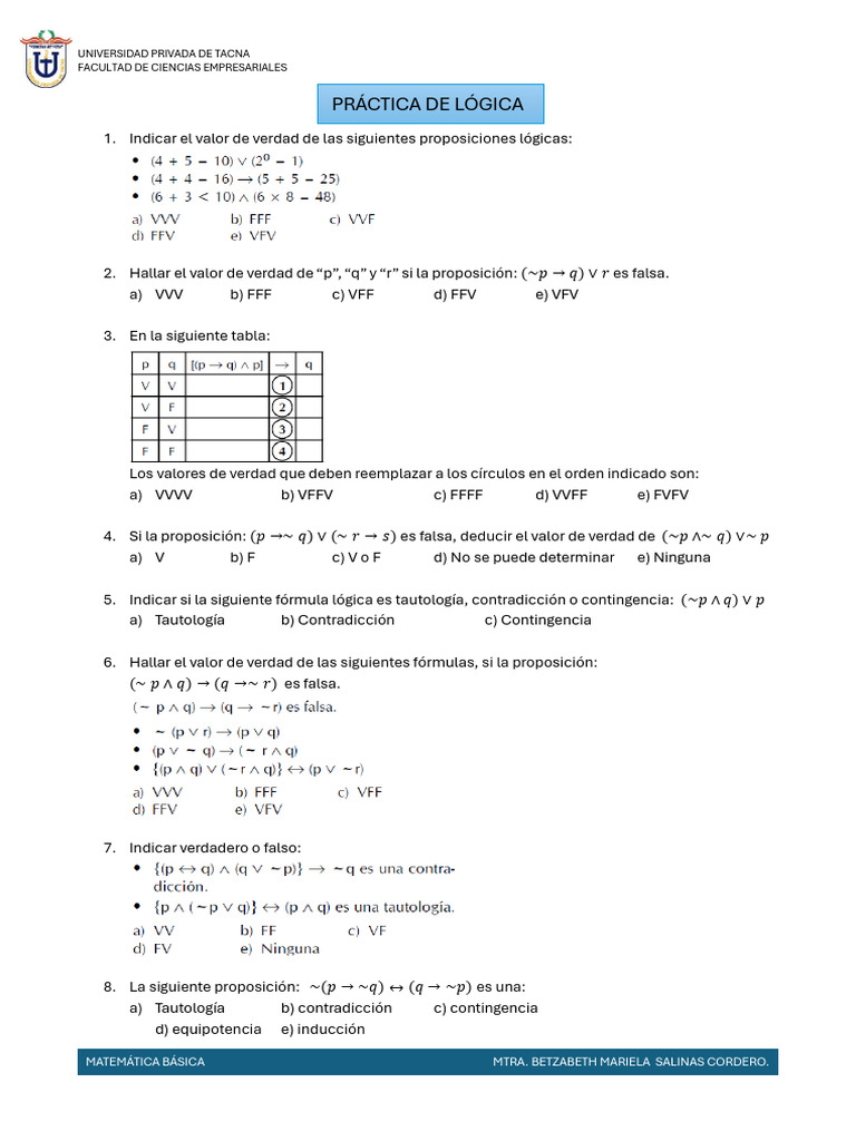 S10 - Practica de Logica | PDF | Proposición | Contradicción