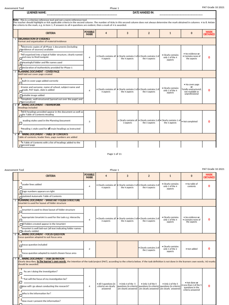 2024 CAT PAT GR 10 EAssessment Rubric | PDF | Page Layout | Hyperlink