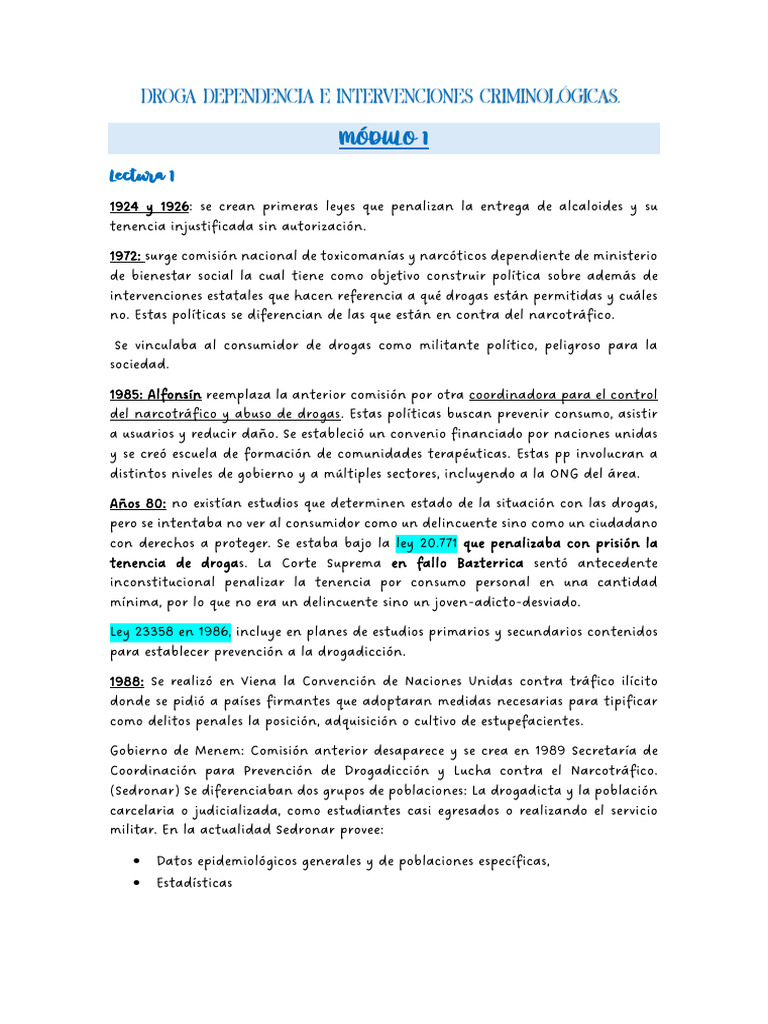 Resumen DROGADEPENDENCIA M1 Y M2 SHEYLA | PDF | Sinapsis | Neurona