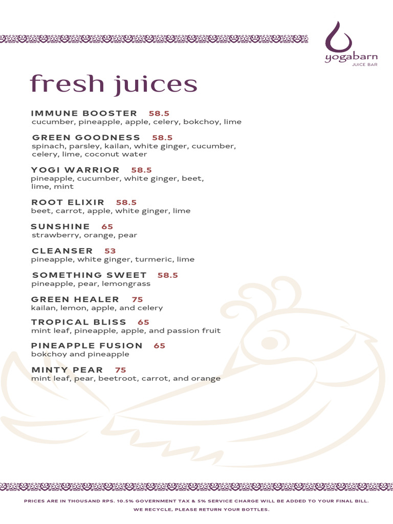 Fresh Juices and Smoothies Menu | PDF | Beetroot | Foods