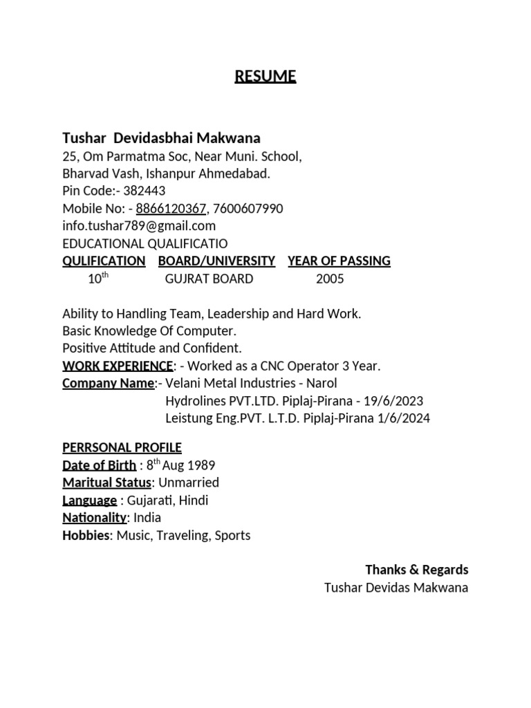Tushar Resume | PDF