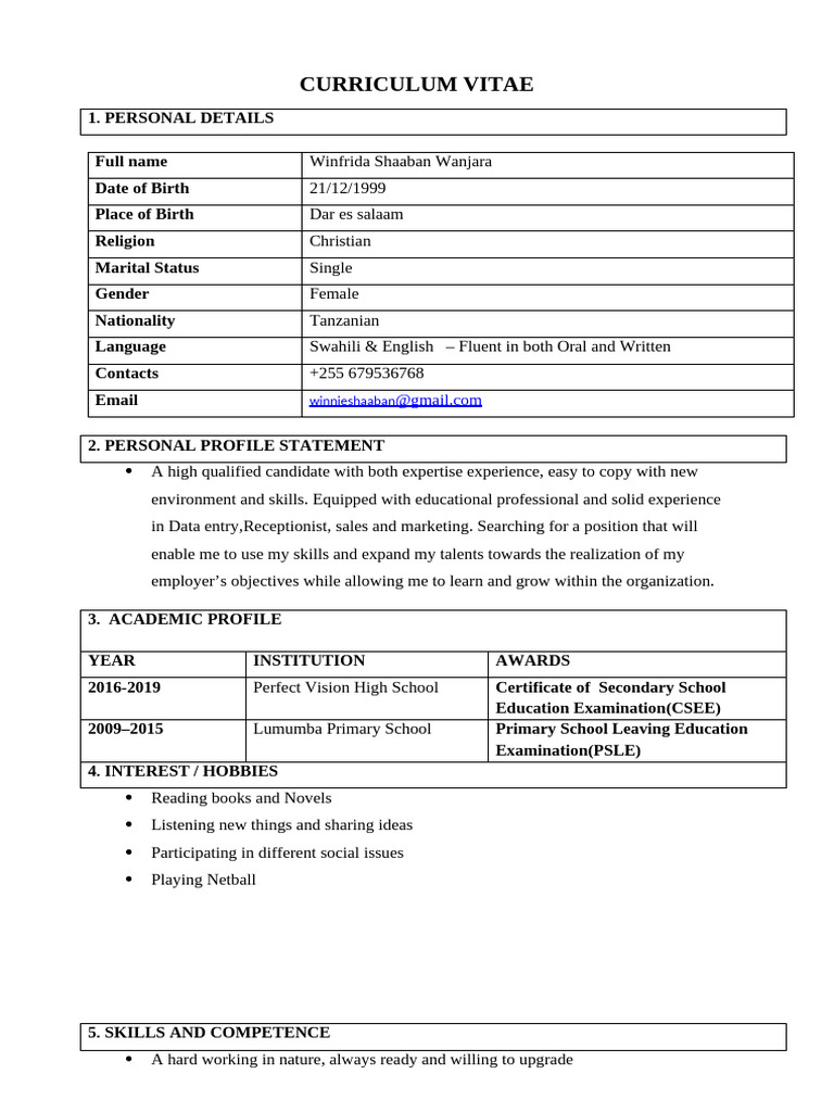 Job-Seeking Tanzanian Professional | PDF