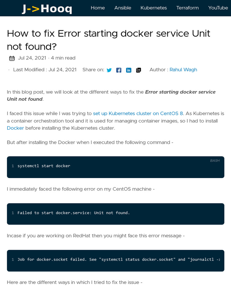 How To Fix Error Starting Docker Service Unit Not Found - Jhooq | PDF | Software Repository ...