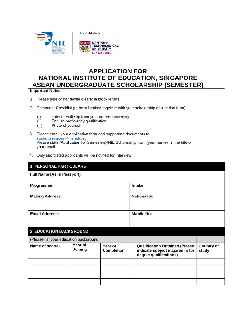 Application Form - National Institute of Education Singapore Asean ...